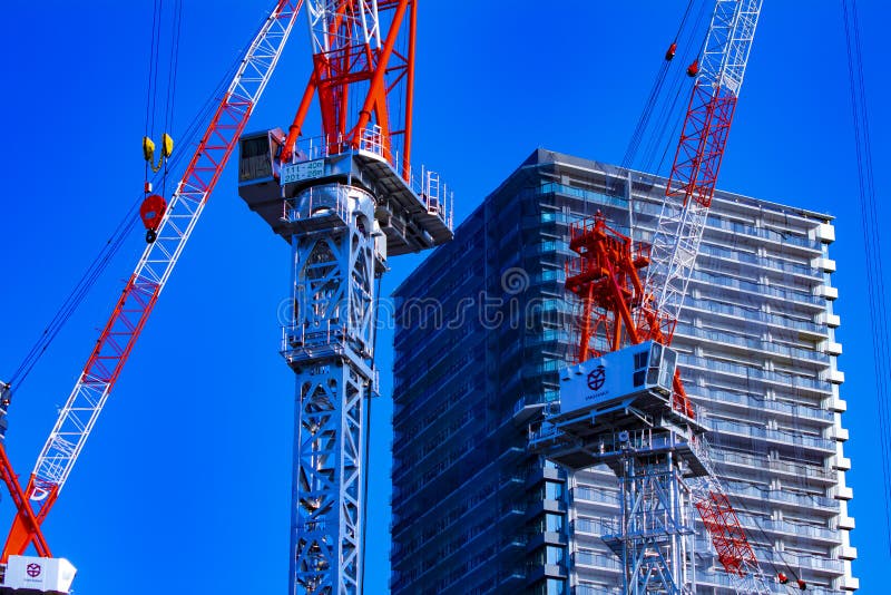 Cranes at the Under Construction in Tokyo Editorial Stock Image - Image ...