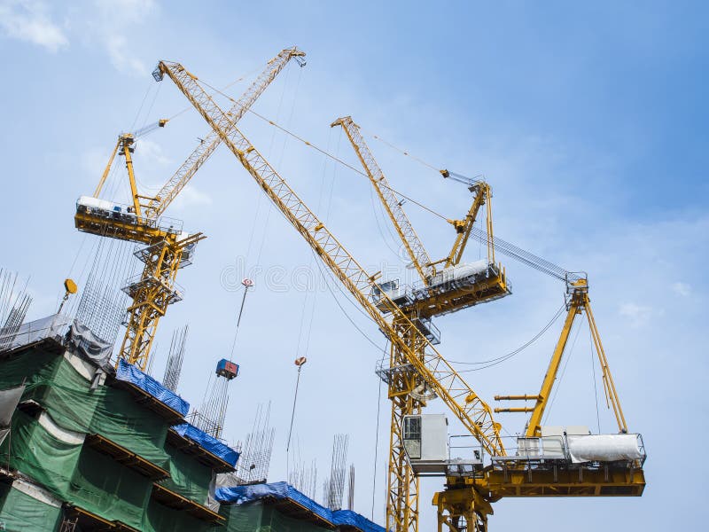 Cranes Work in Construction Site Stock Photo - Image of background ...