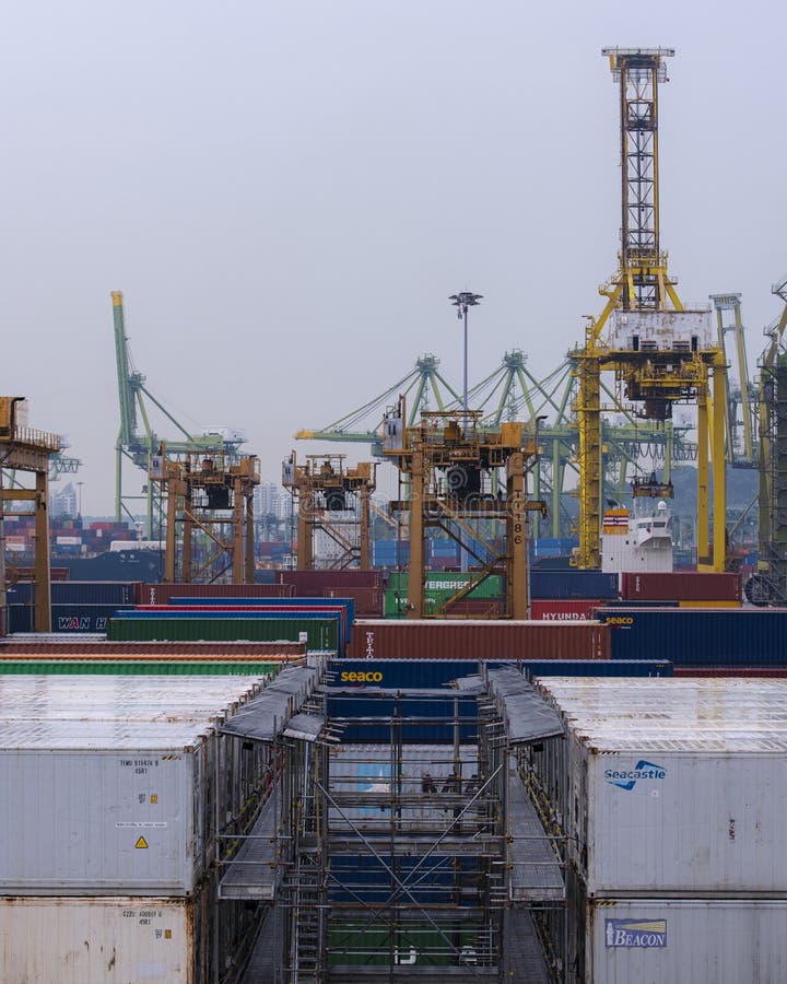 Cranes at work editorial stock photo. Image of containers - 247473003