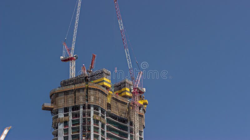 Cranes Working on Big Constraction Site Works of New Skyscraper ...