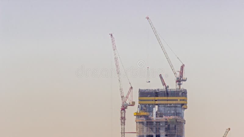Cranes Working on Big Constraction Site Works of New Skyscraper ...