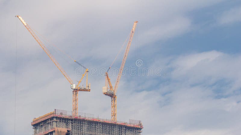 Cranes Working on Big Constraction Site Works of New Skyscraper ...