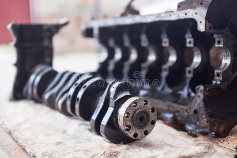 Crankshaft Car Close-up Against a Dismantled Engine Stock Photo - Image ...