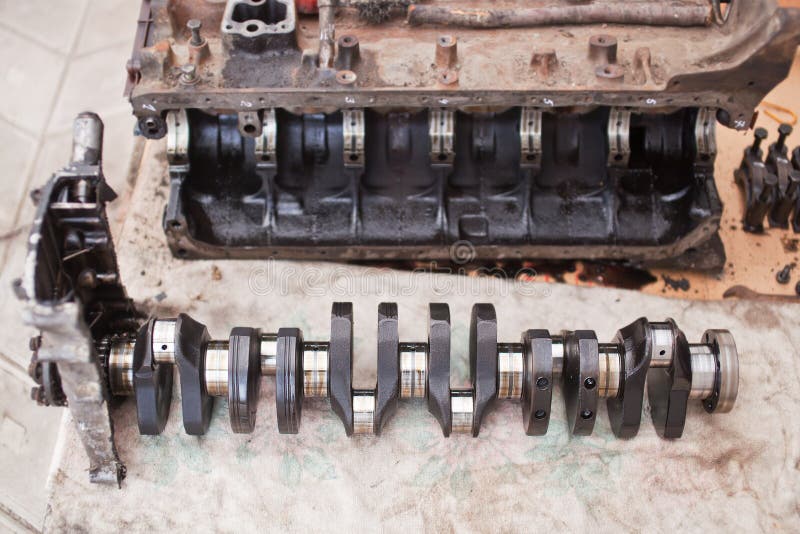Crankshaft Car Close-up Against a Dismantled Engine Stock Photo - Image ...