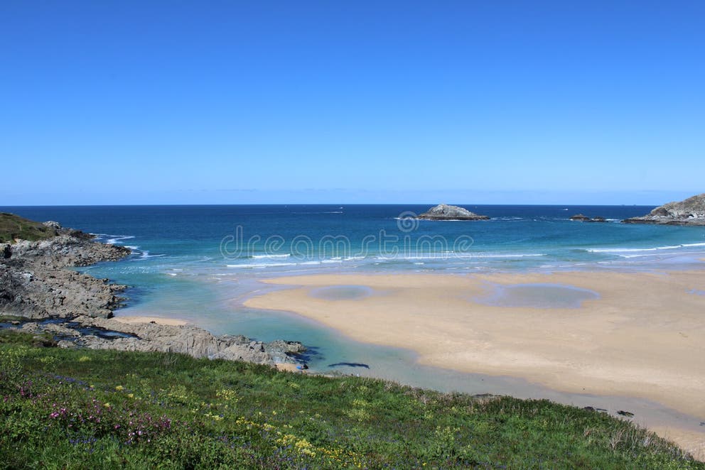 Crantock Beach & Bay, Cornwall Stock Photo - Image of natural, cloud ...