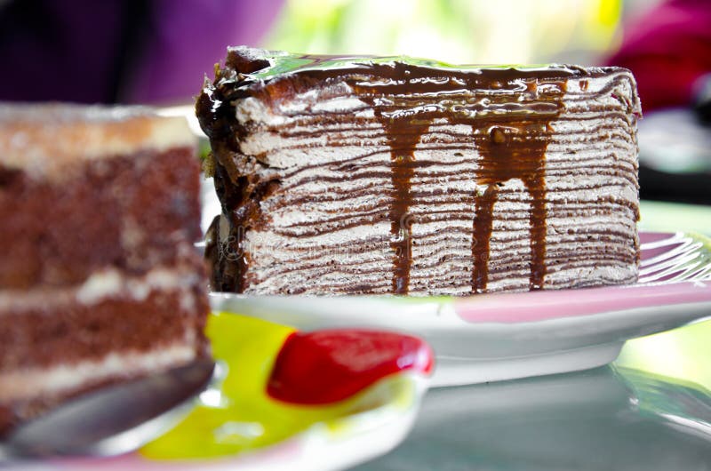 Crape Cake with Chocolate Sauce Stock Photo - Image of natural, morning ...
