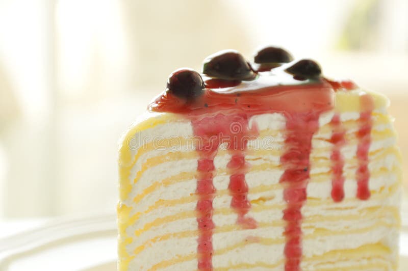 Crape Cake Dressing Blueberry Sauce on Dish Stock Image - Image of ...
