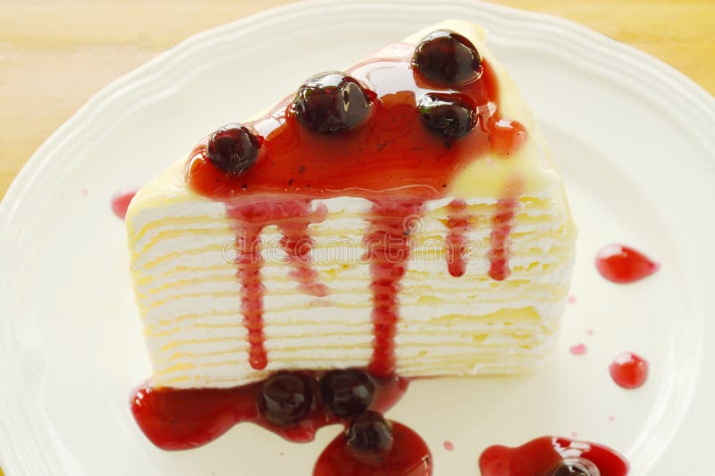Crape Cake Dressing Blueberry Sauce on Dish Stock Image - Image of ...
