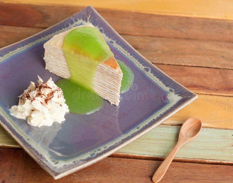 Crape Cake with Green Apple Sauce Stock Image - Image of diet, apple ...