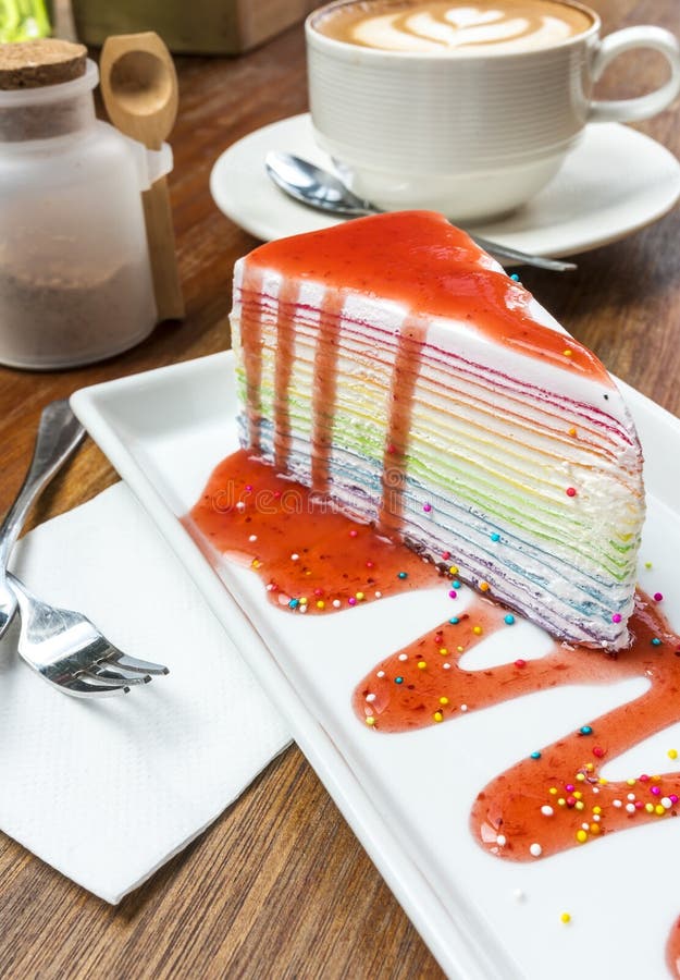 Crape Cake Topping with Strawberry Syrup Stock Photo - Image of slice ...