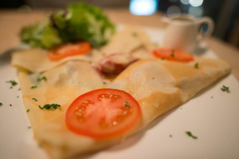 Crape food stock photo. Image of hotcakes, sauce, mushrooms - 99863136