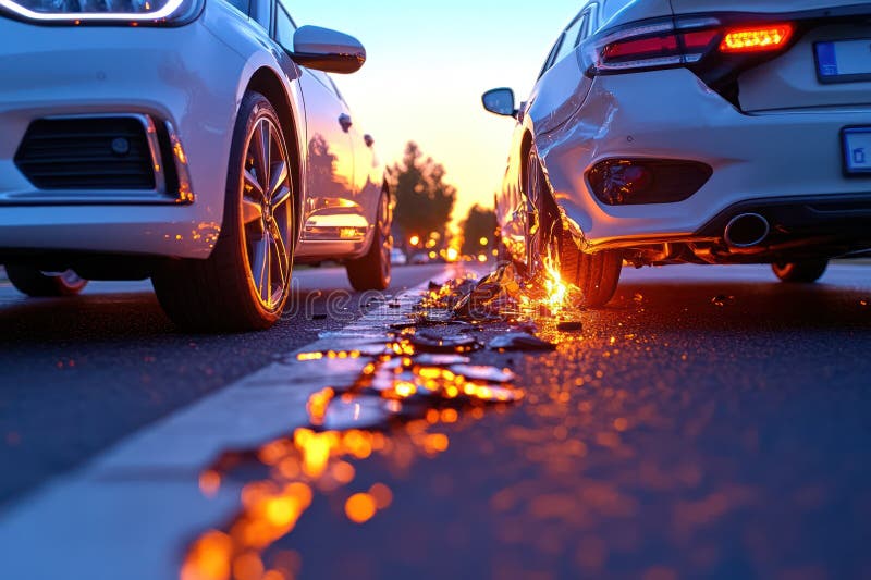 Crash Course: Two White Cars Collide in Dramatic Accident Stock ...