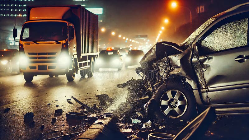 Crash Dangerous Accident on the Road at Night Stock Illustration ...