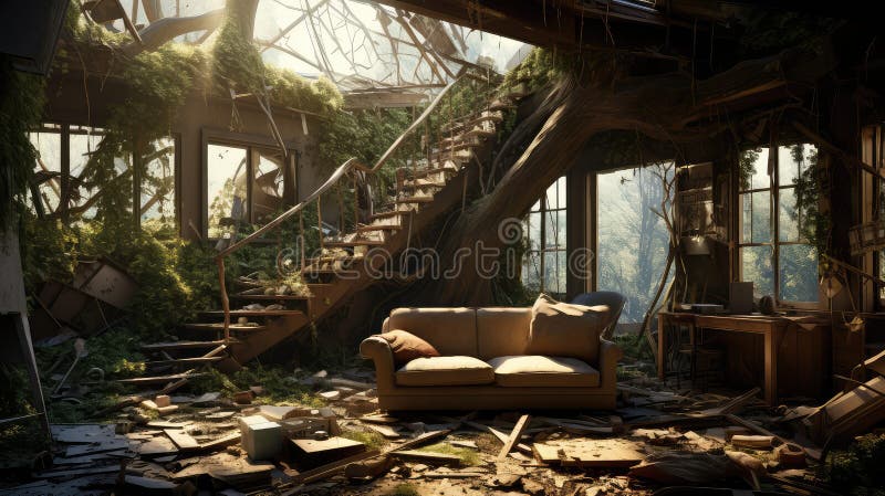 Crash fallen tree house stock illustration. Illustration of broken ...