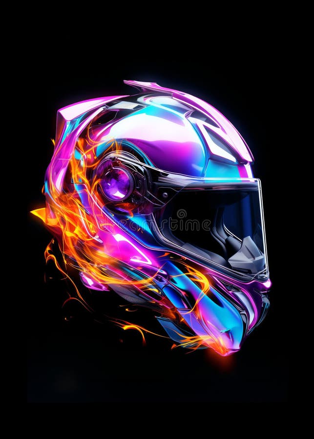 Crash Helmet with Flames stock illustration. Illustration of driver ...
