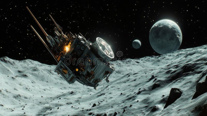 Crash Landed Spaceship on a Desolate Moon Stock Illustration ...