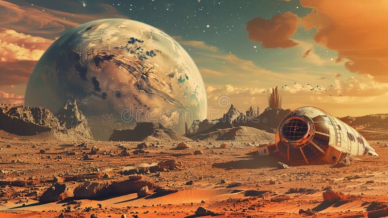Crash Landing on a Desolate Planet Very High Resolution Image Stock ...
