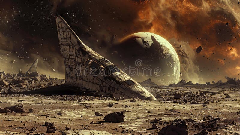 Crash Landing on a Desolate Planet Very High Resolution Image Stock ...