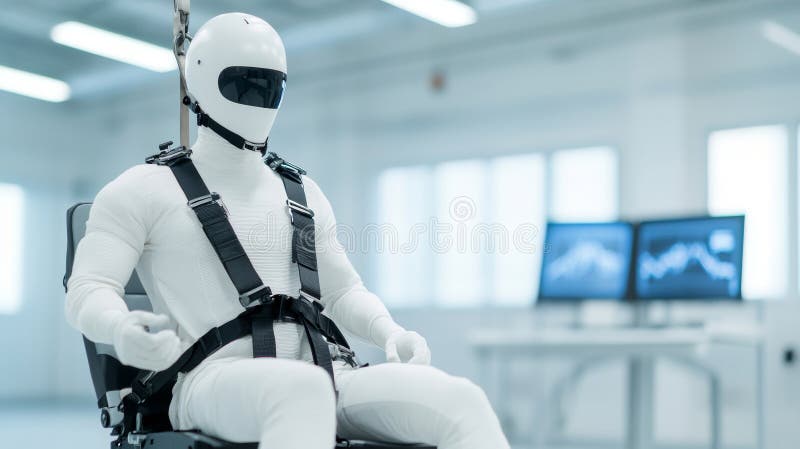 Crash Test Dummy in Protective Gear Strapped Inside Safety Harness ...
