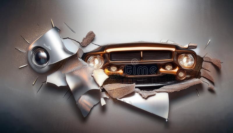 Crash of a Vehicle through a Metal Wall with Visible Damage and Debris ...