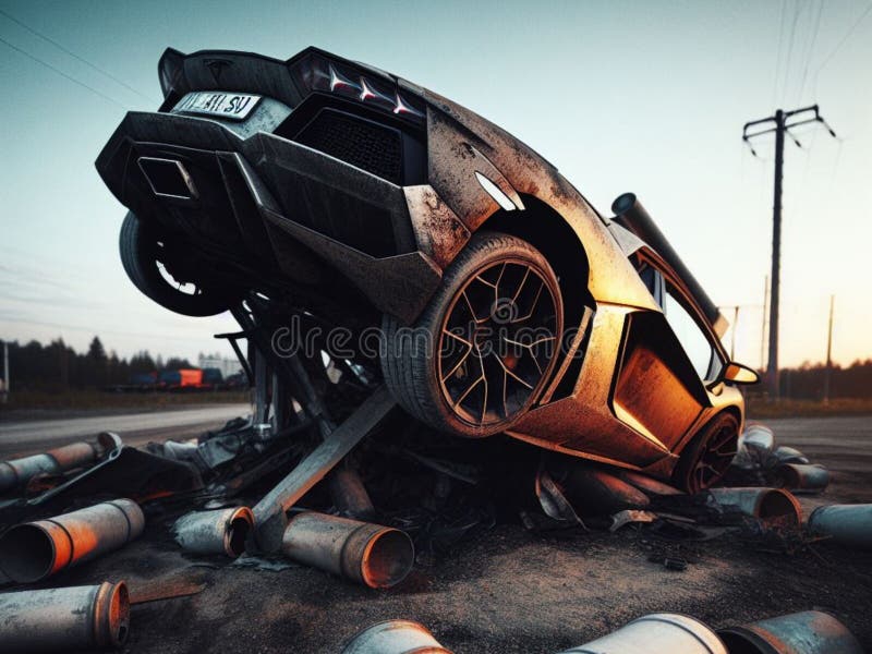 Crashed Abandoned Rusty Expensive Atmospheric Supercar Circulation ...