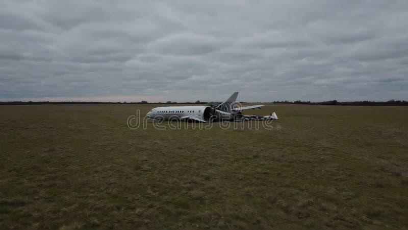 Crashed Airplane Wreckage in a Desolate Field Stock Video - Video of ...