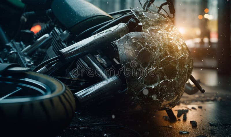 Crashed Bike Close Up View. Motorcycle Accident with Broken Laying ...