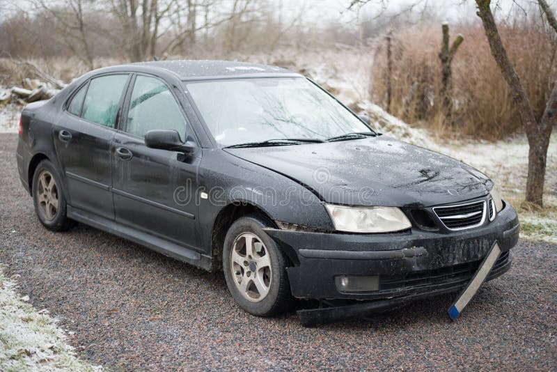 Crashed Car. Bad Weather Condition Stock Photo - Image of bent ...