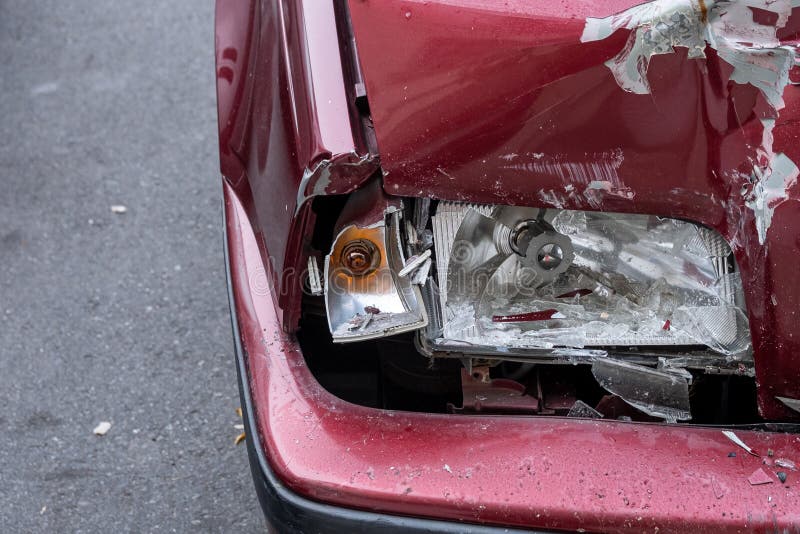 Crashed Car with Broken Right Front Headlight Stock Image - Image of ...