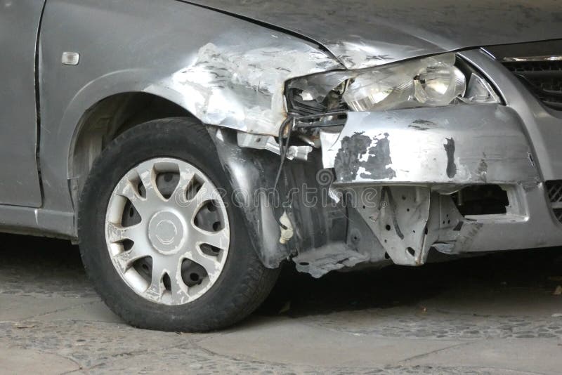 Damaged Sedan Body. Wing and Bumper with Dents and a Broken Right ...