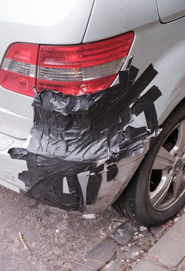 Crashed Car Fixed with Duct Tape Stock Image - Image of closeup ...