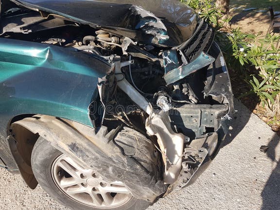 Crashed Car on the Front Cornerg Stock Image - Image of insurance ...