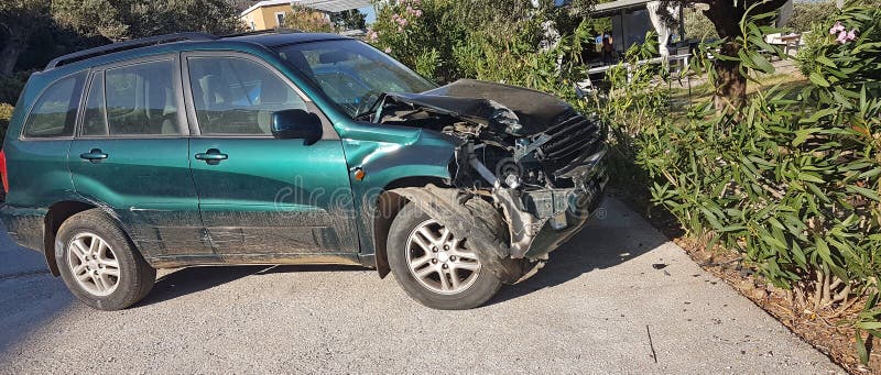 Crashed Car on the Front Cornerg Stock Image - Image of corner, crashed ...