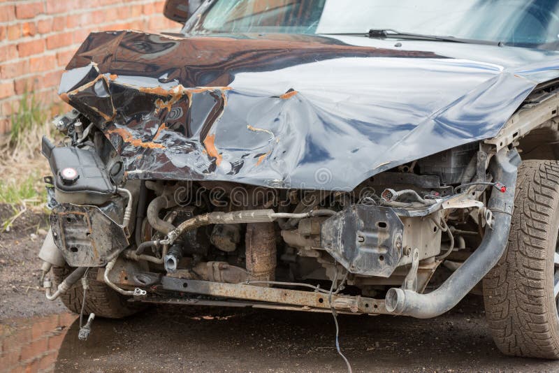 Crashed car front damage stock image. Image of damaged - 31067445