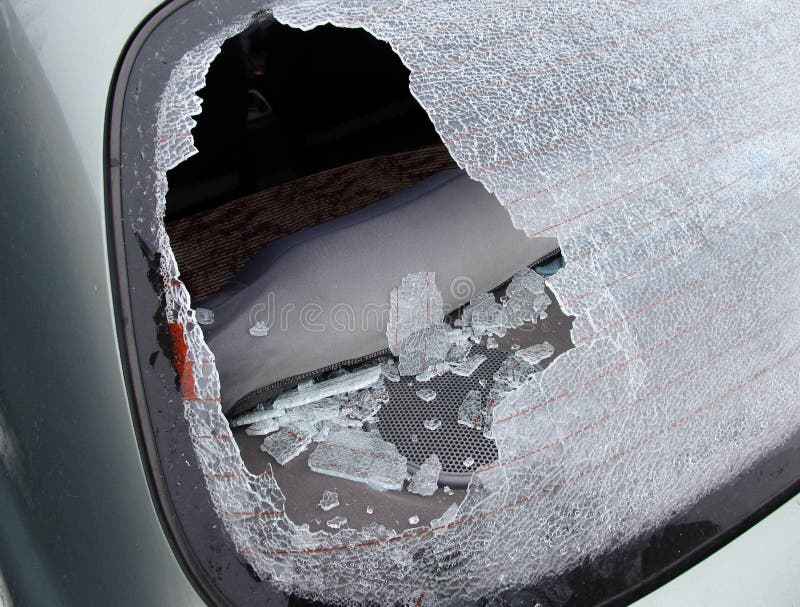 A Crashed Car Heated Rear Window Broken by an Accidentally Cast Stone ...