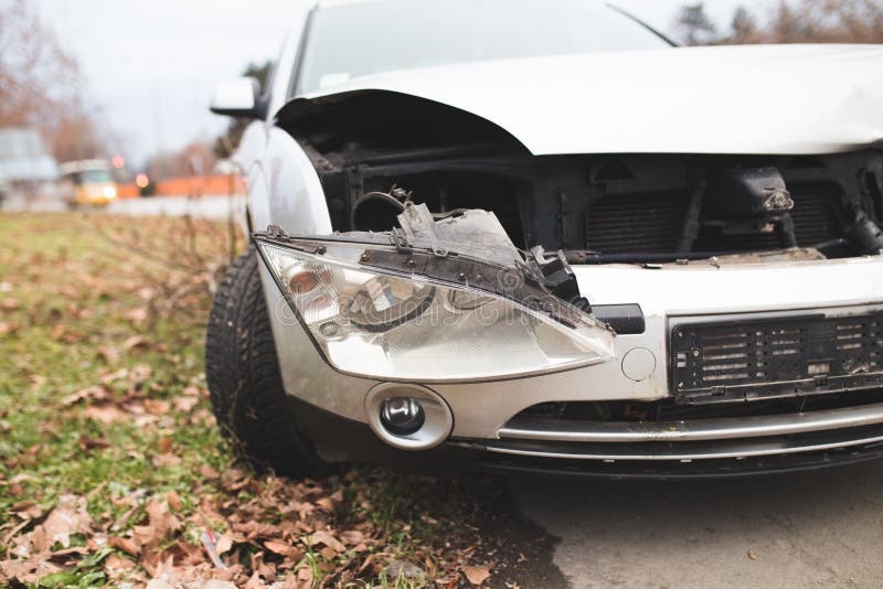 Crashed car on the street stock photo. Image of injury - 121003352