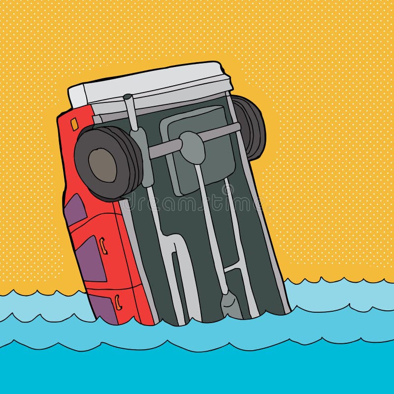 Crashed Car in Water stock vector. Illustration of overturned - 45442285