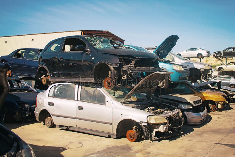 Crashed Cars Junkyard Scrap Material Stack Automobile Stock Photo ...