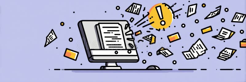 Crashed Computer with Flying Files and Exclamation Marks Illustrating ...