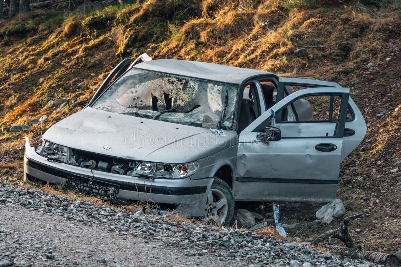 Crashed and ditched car stock image. Image of vehicle - 89583027