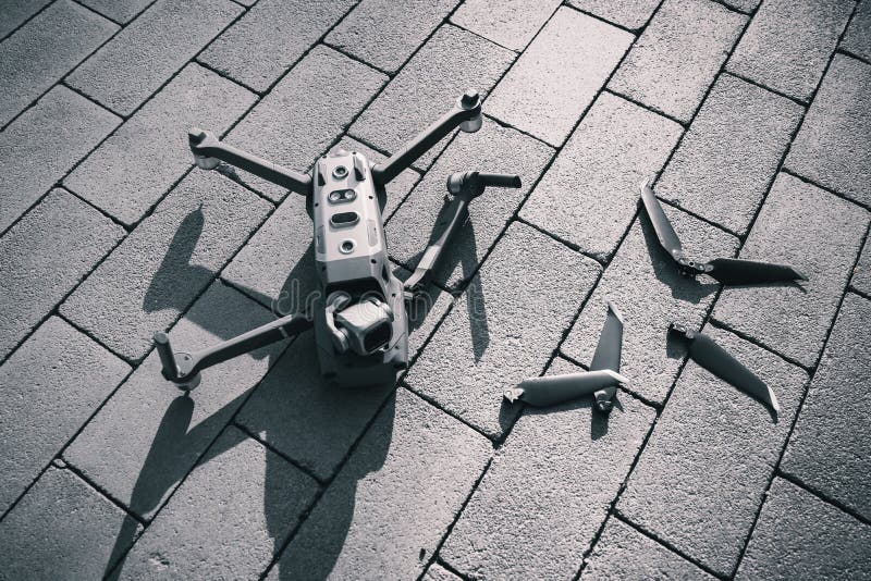 Crashed Drone Lays on the Ground and Damaged Stock Photo - Image of ...