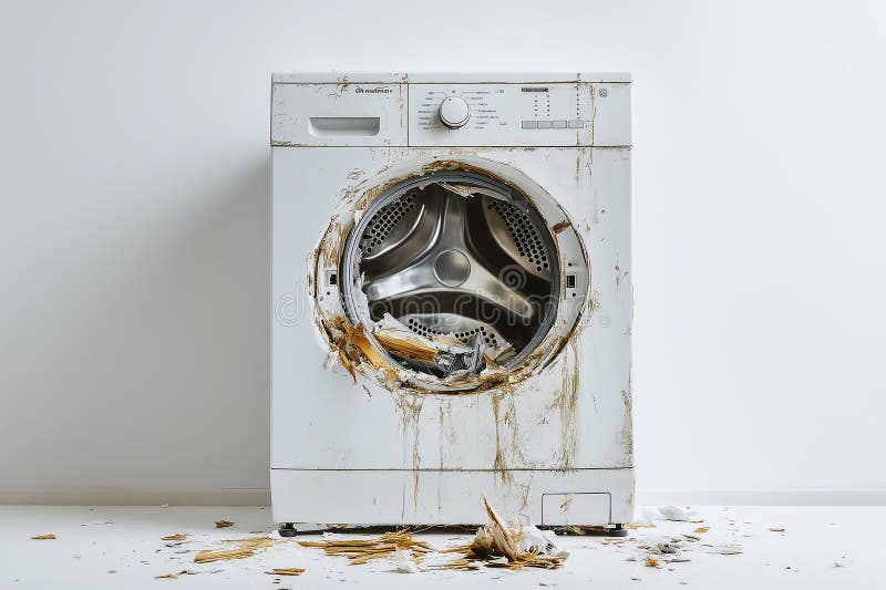 Crashed Front Loading Washing Machine Isolated on White Product Images ...