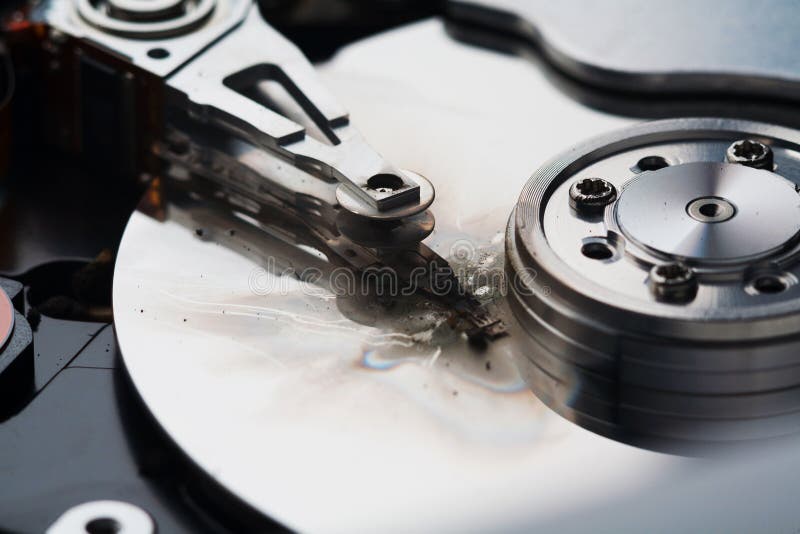 Crashed Hard Drive Disk Hdd Macro Close-up Head of Reading and ...