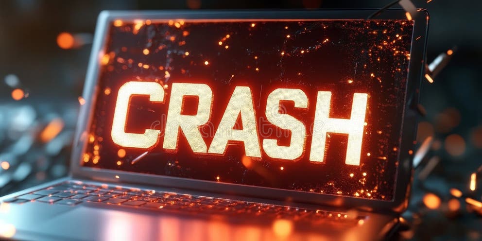 Crashed Laptop Screen with Glowing Neon Text and Abstract Background ...