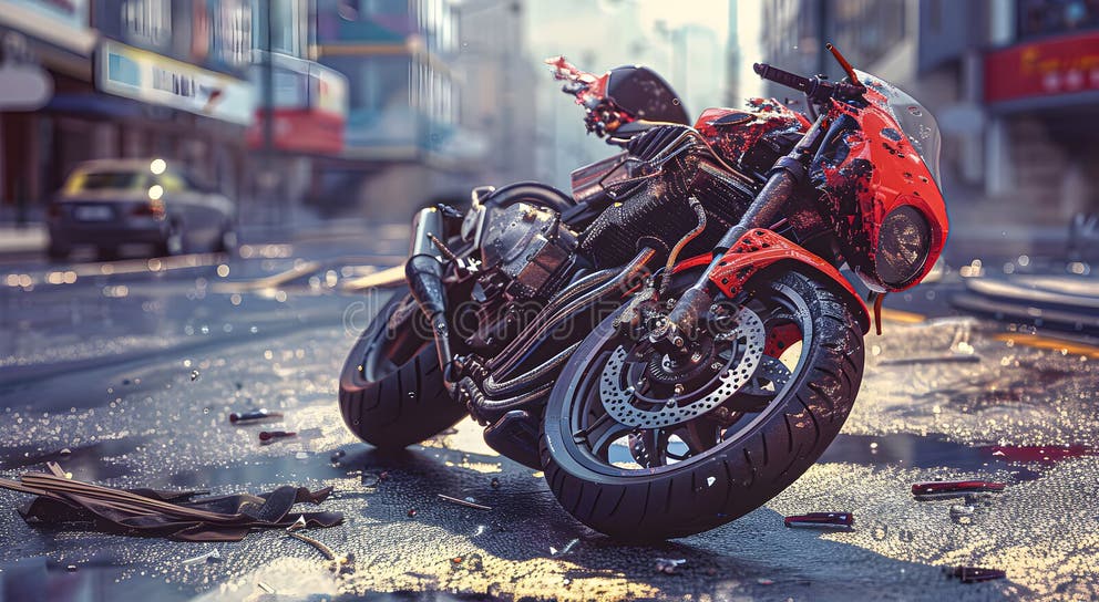 Crashed Motorcycle on the Road. Road Traffic Accident Stock Image ...