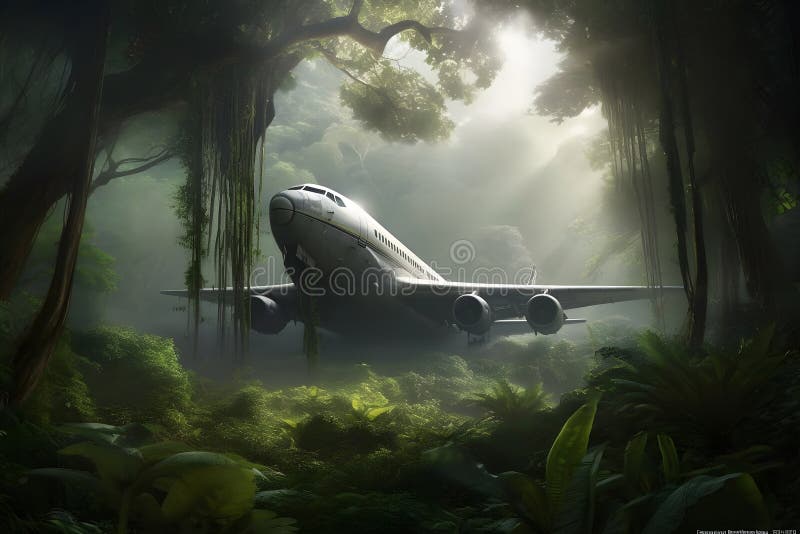 Crashed Plane in the Jungle. Neural Network AI Generated Stock Photo ...