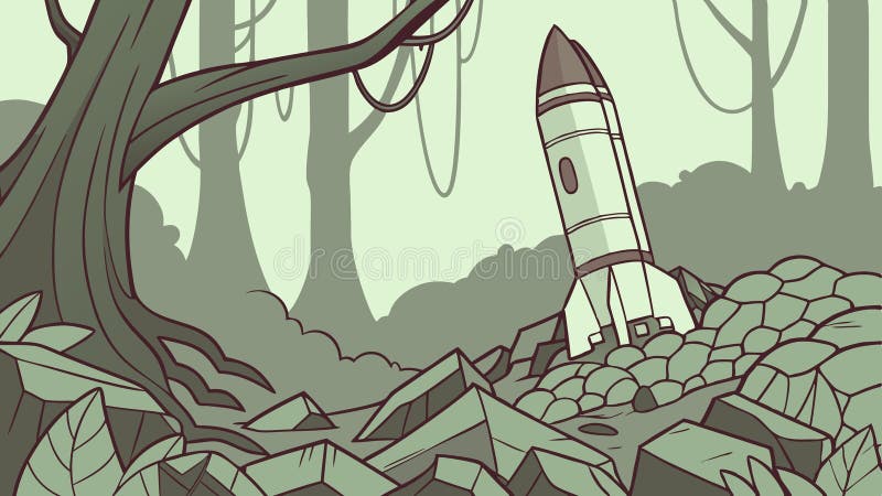 Crashed Rocket in Lush Forest Future Relic Vector Art, Vector Design ...