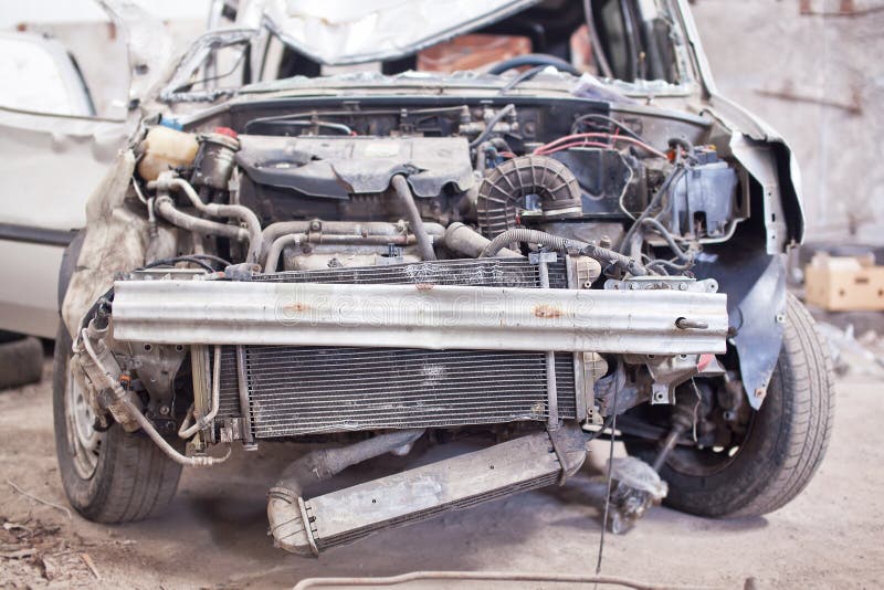 Crashed Silver Car Front Fender Insurance Accident Broken Collision ...