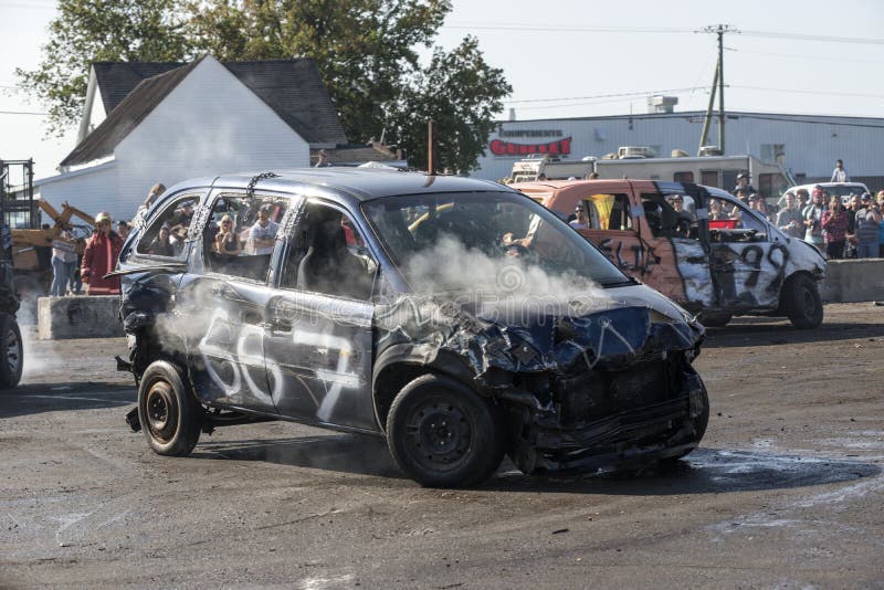 Crashed Van in Action during Demolition Derby Editorial Photography ...