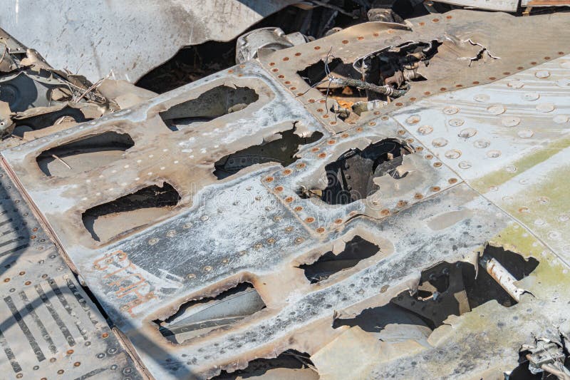 Crashed Warplane, Ukrainian Fighter Jet Remains. Texture of the Remains ...